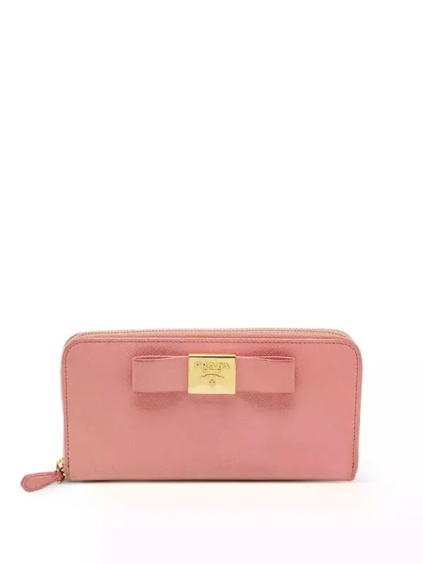 Prada Saffiano Bow Zip-around Wallet - Pink