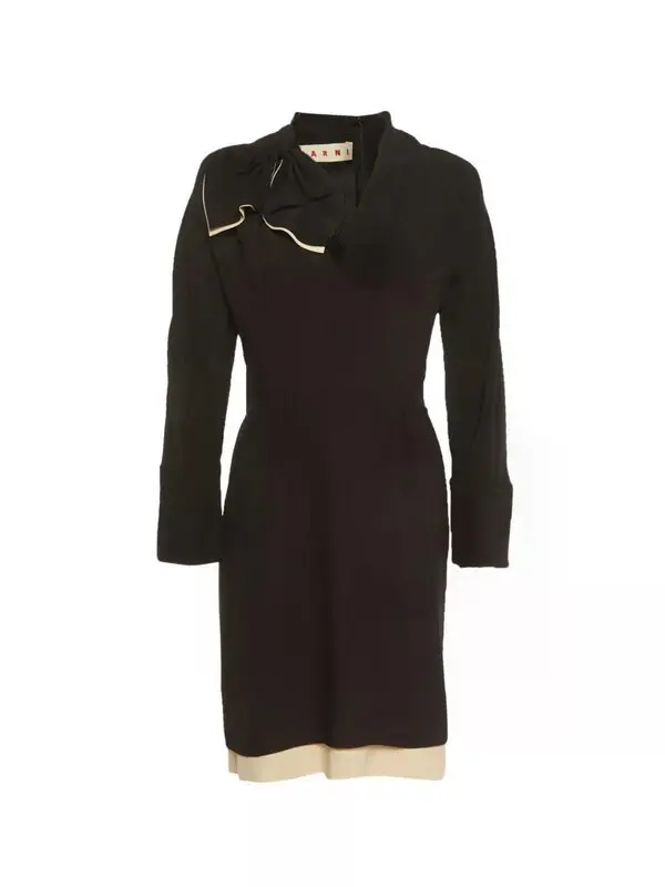 Marni Silk V-neck Long Sleeve Bow Detail Mini Dress