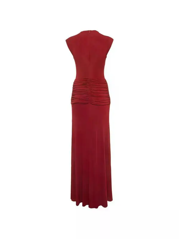 CHATS BY C.DAM Burgundy Jersey Ruched High Neck Maxi Dress