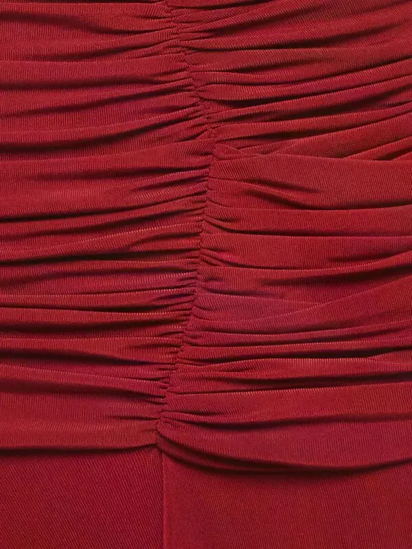 CHATS BY C.DAM Burgundy Jersey Ruched High Neck Maxi Dress