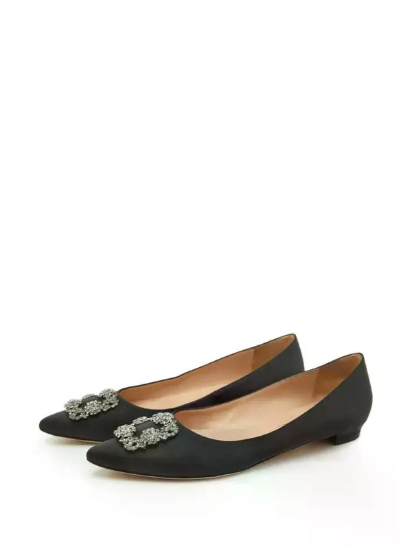 Manolo Blahnik Hangisi Crystal Ballet Flats - Black