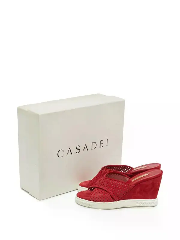 Casadei Mesh Suede Wedge Sandals
