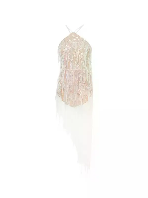 424 Beaded Mesh Evening Dress - White