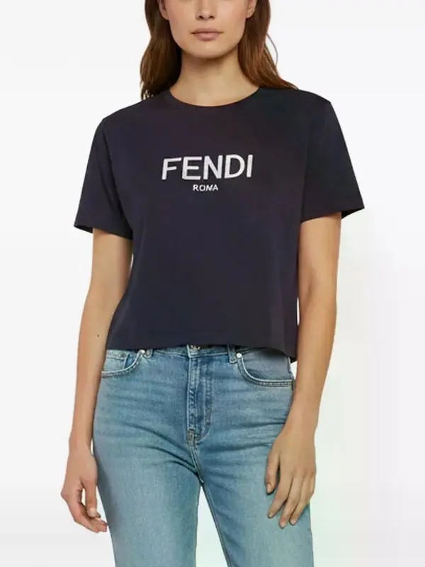 Fendi Logo Embroidered Crewneck T-shirt