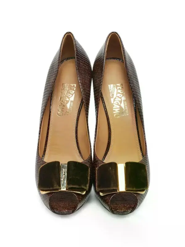 FERRAGAMO Vara Peep-toe Heeled Pumps - Brown