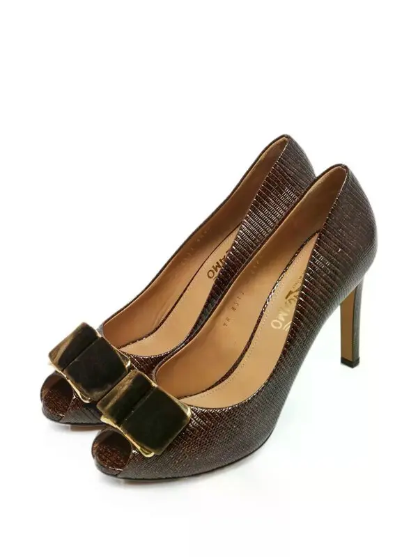 FERRAGAMO Vara Peep-toe Heeled Pumps - Brown