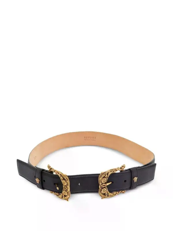 Versace Baroque Double Buckle Belt - Black