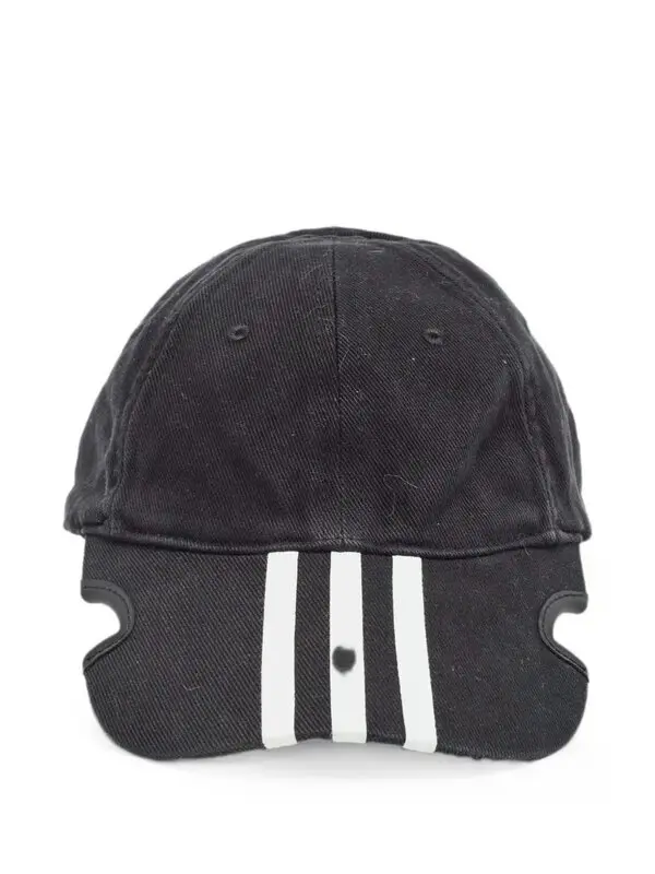 Balenciaga X Adidas Striped Distressed Baseball Cap - Black
