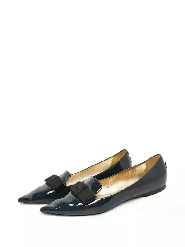 JIMMY CHOO Navy Patent Leather Bow Detail Pointed Toe Ballet Flats