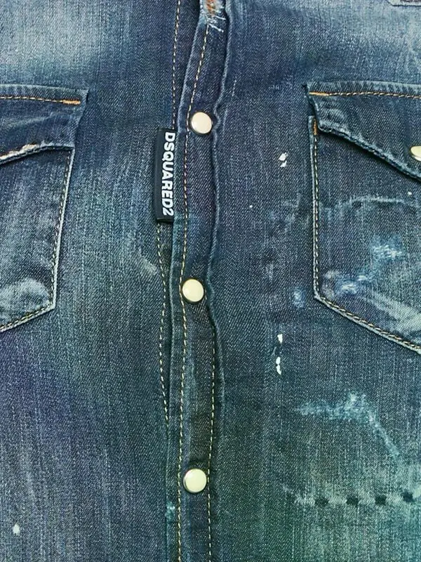 Dsquared2 Distressed Paint-splatter Denim Shirt