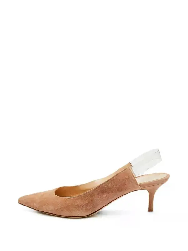 GIANVITO ROSSI Beige Pointed Toe Slingback Kitten Heel Pumps - Neutrals