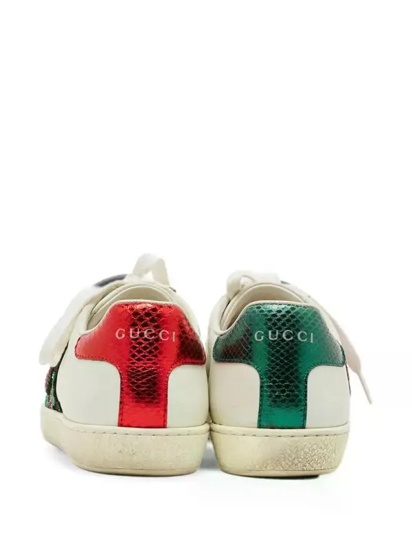 Gucci Ace Crystal Lips Lace-up Leather Sneakers
