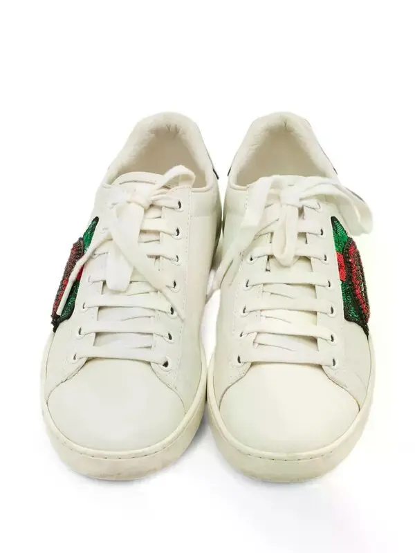 Gucci Ace Crystal Lips Lace-up Leather Sneakers