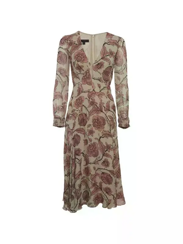 Burberry Floral Print V-neck Midi Dress