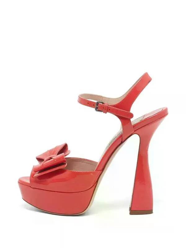 Miu Miu Patent Leather Platform Sandals With Bow Detail