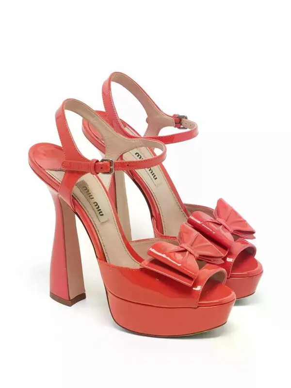 Miu Miu Patent Leather Platform Sandals With Bow Detail