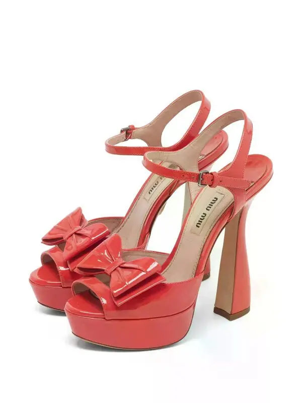 Miu Miu Patent Leather Platform Sandals With Bow Detail