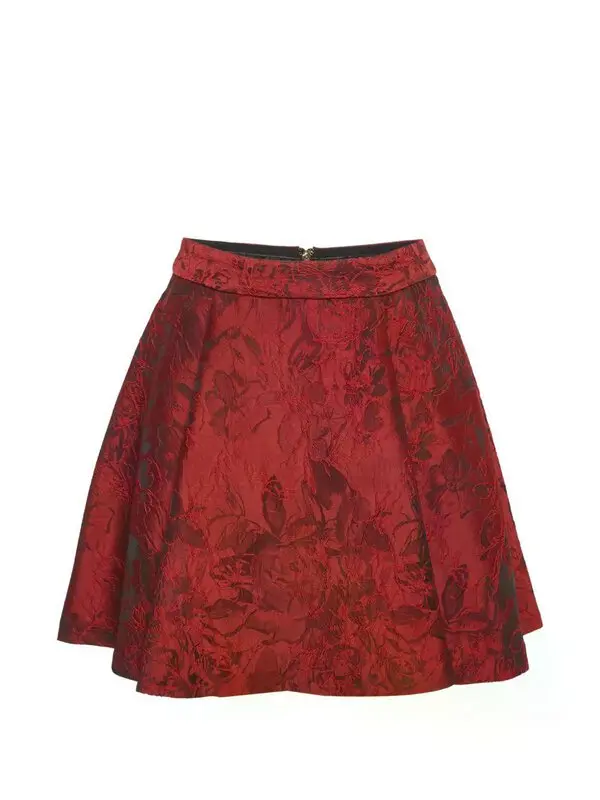 Alice + Olivia Floral Jacquard Flared Mini Skirt - Red