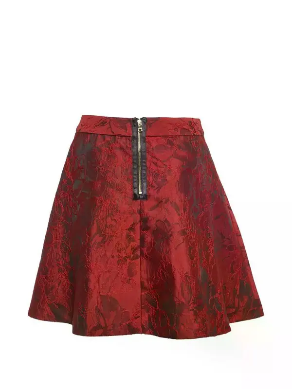 Alice + Olivia Floral Jacquard Flared Mini Skirt - Red