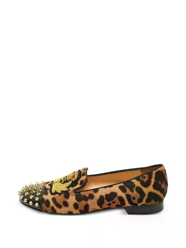 CHRISTIAN LOUBOUTIN Leopard-print Studded Smoking Loafers - Neutrals