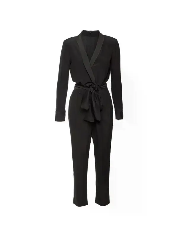 Gucci Silk Wrap Neck Long Sleeve Jumpsuit - Black