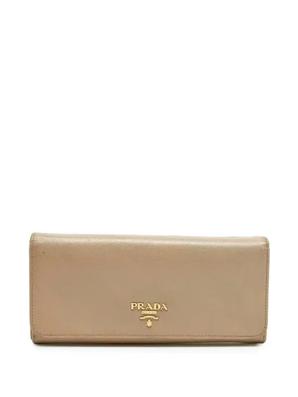 Prada Saffiano-leather Flap Continental Wallet - Neutrals
