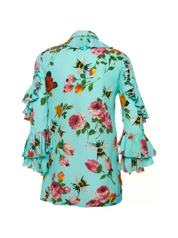 Gucci Floral Print Ruffled Silk Blouse