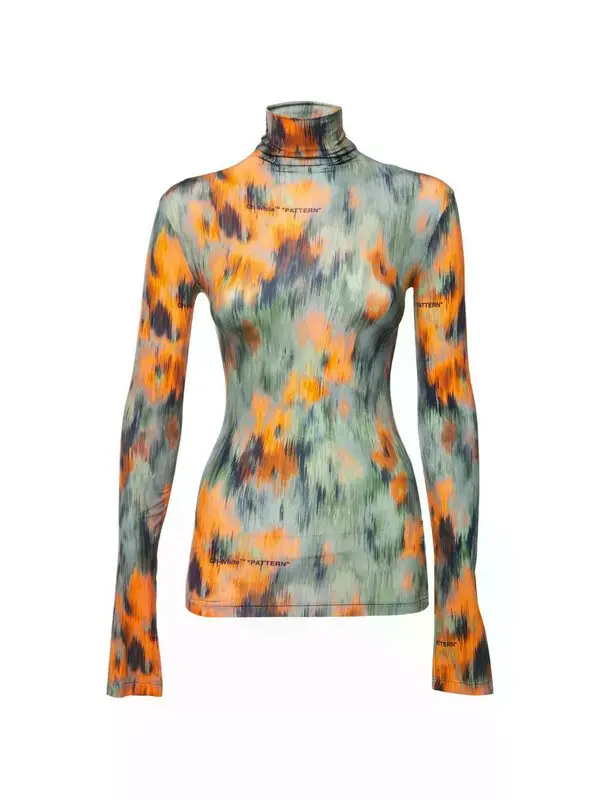 Off-White Chine Flower Print Turtleneck Top