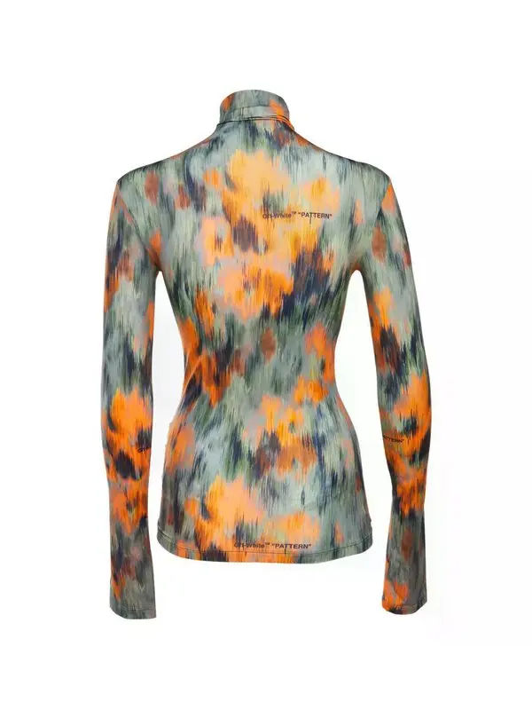 Off-White Chine Flower Print Turtleneck Top