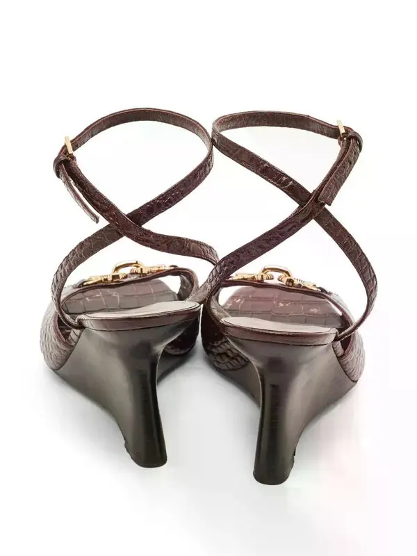 Tory Burch Burgundy Leather Crocodile-effect Wedge Sandals