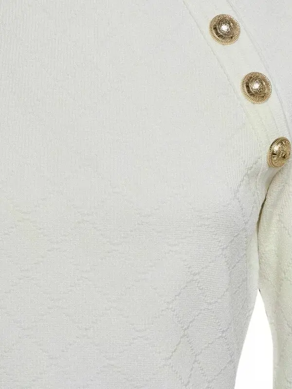 Balmain Diamond-pattern Button-detail Crew Neck Sweater