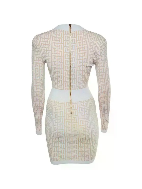 Balmain Monogram Jacquard V-neck Dress