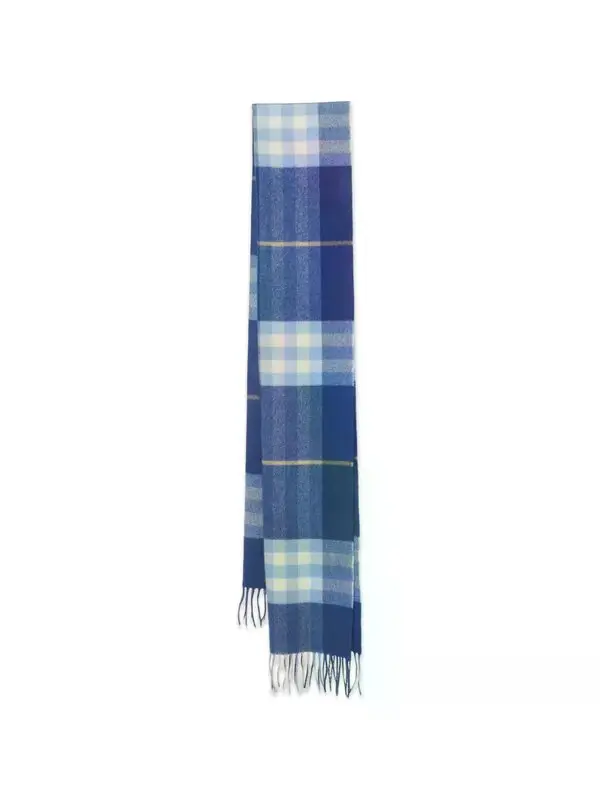 Burberry Checked Fringed Scarf - Blue