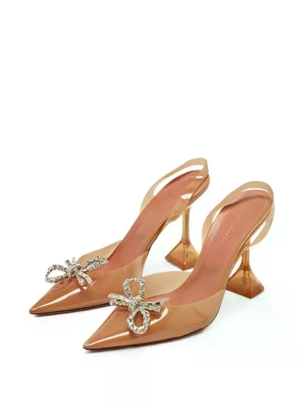 Amina Muaddi Holli Glass Slingback Pumps - Brown