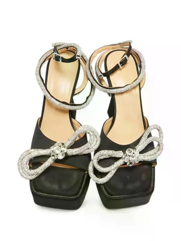 Mach & Mach Satin Double Bow Embellished Platform Sandals