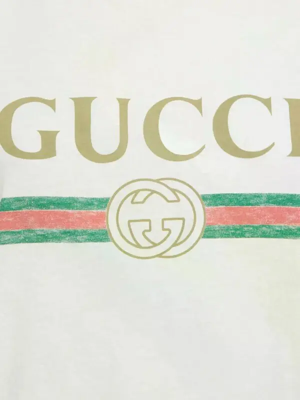 Gucci Logo Print Distressed T-shirt - Neutrals