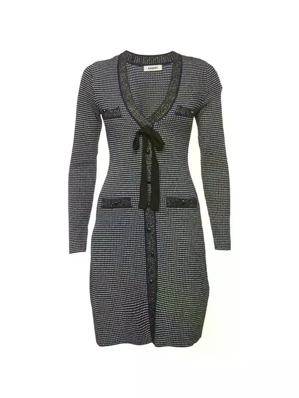 Maje Patterned Knit V-neck Mini Dress