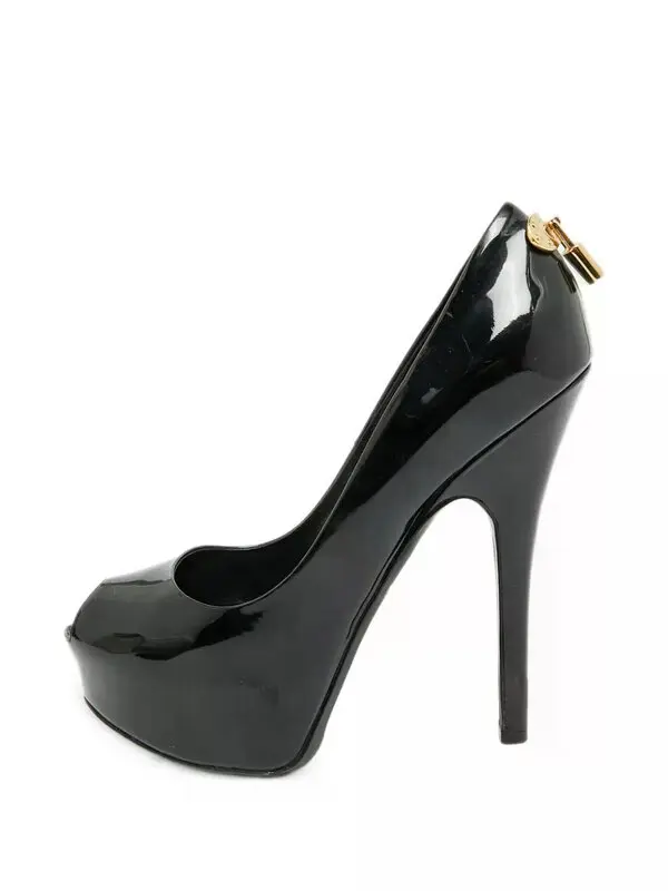 LOUIS VUITTON Patent Leather Peep-toe Pumps With Gold-tone Hardware - Black