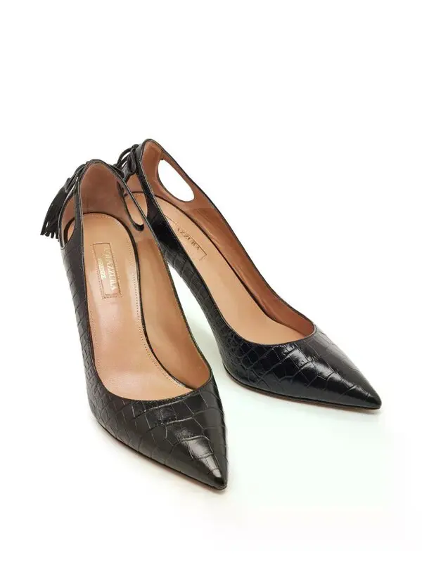 AQUAZZURA Croc-embossed Tassel Pumps