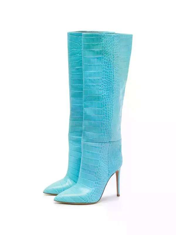 Paris Texas Croc-embossed Leather Knee-high Boots - Blue