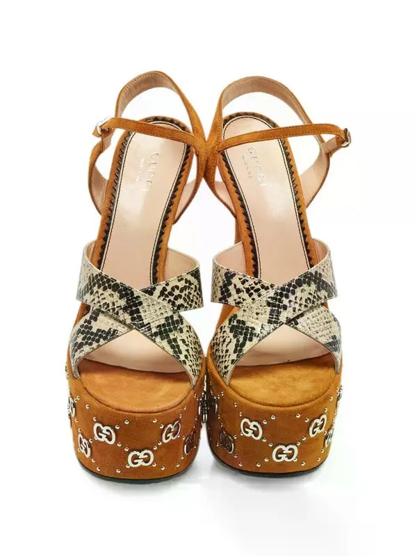 Gucci Interlocking G Snakeskin-effect Suede Heeled Sandals