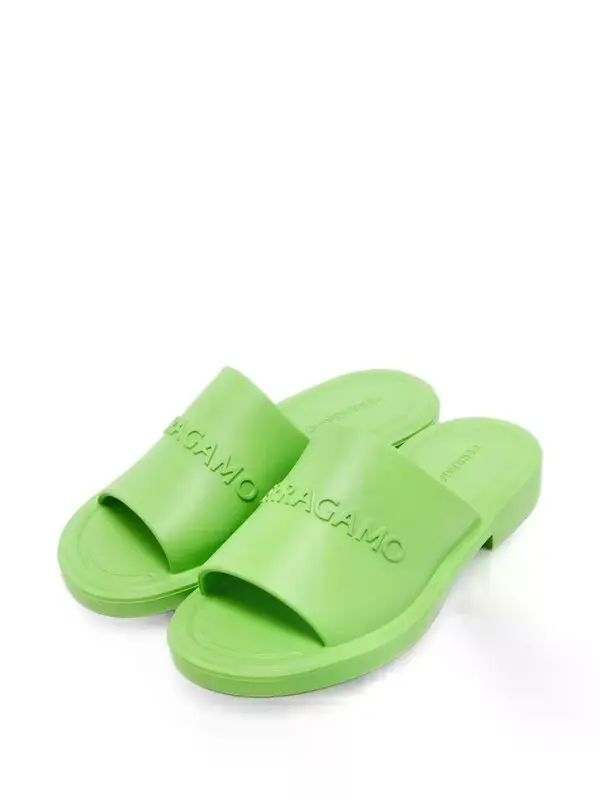 FERRAGAMO Embossed Logo Slides - Green