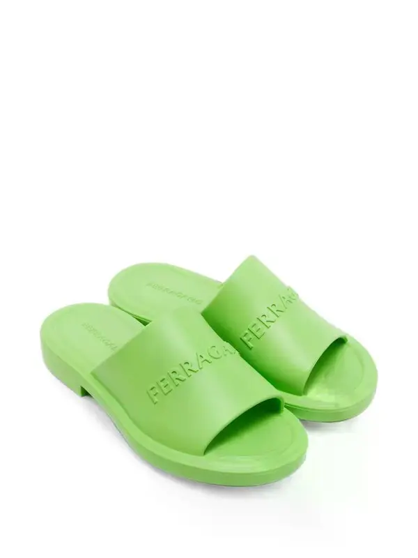 FERRAGAMO Embossed Logo Slides - Green