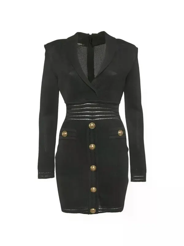 Balmain Mesh-knit Button-detail Mini Dress