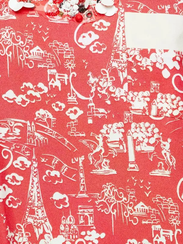 LOUIS VUITTON Paris Art-print Bead-embellished Blouse