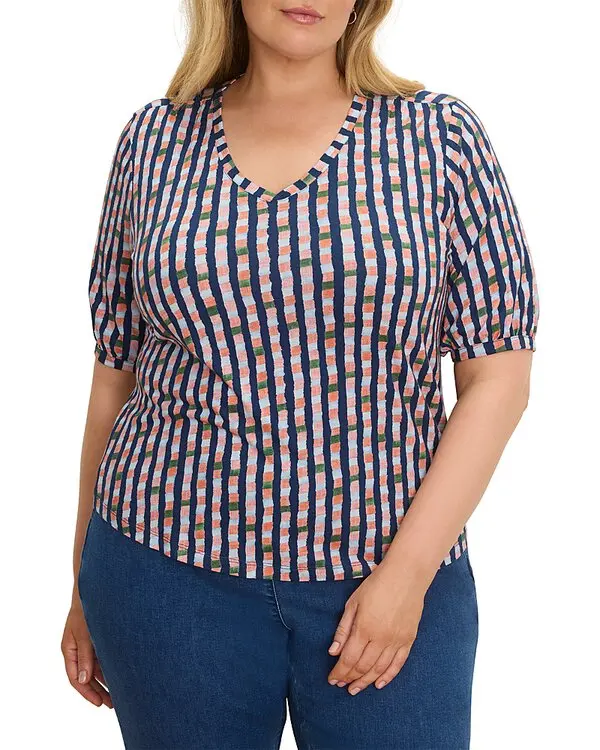 NIC+ZOE Reef Stripe Elbow Sleeve V Neck Top