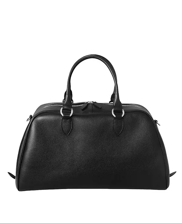 HYER GOODS La Via Italian Leather Weekender Bag - Black/silver
