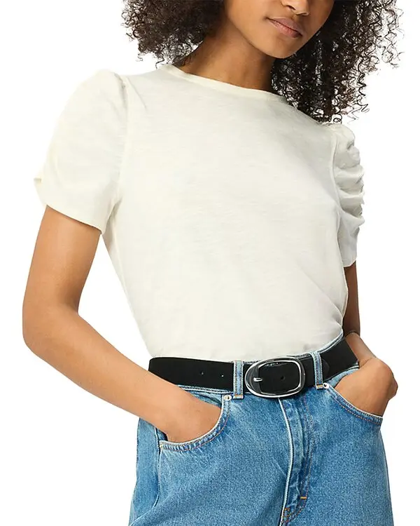 Whistles Round Neck Gathered Sleeve Tee - Ivory