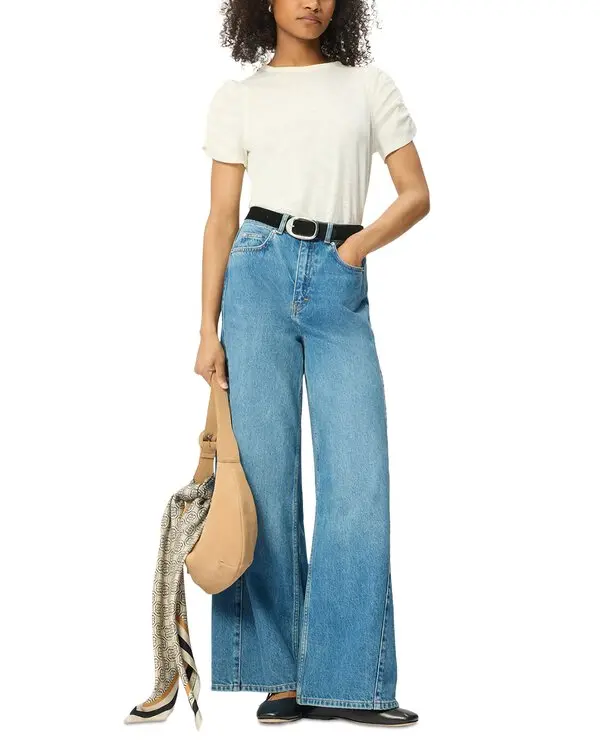 Whistles Round Neck Gathered Sleeve Tee