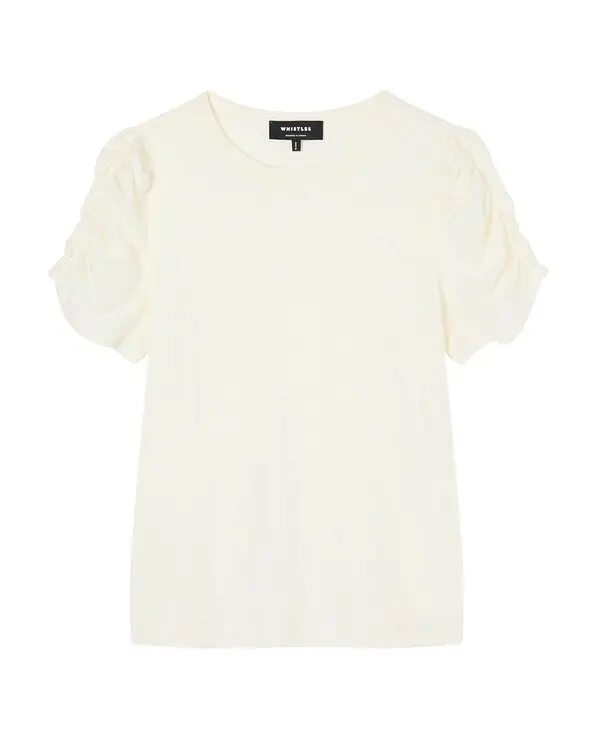 Whistles Round Neck Gathered Sleeve Tee